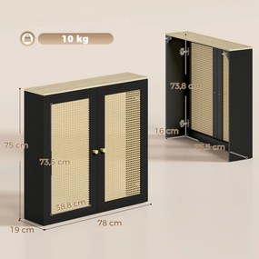 HOMCOM kryt radiátoru se 2 ratanovými dvířky, 78 × 19 × 75 cm, černý