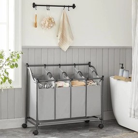 Prádelní koš na kolečkách 4 x 35l, se 4 vyjímatelnými taškami, šedá