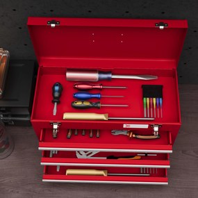 DURHAND box na nářadí prázdný 51x22x32cm se 3 zásuvkami a horní přihrádkou, rukojetí a zámkem, robustní ocelový box na nářadí v červené barvě | Aosom…