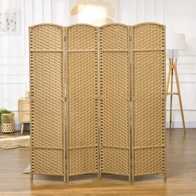 HOMCOM Interiérový dřevěný příčka 4 panely 160 x 170 cm Skládací zástěna s tkanou úpravou, dělicí přepážka pro obývací pokoj, ložnici, domácnost, pří…