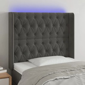 Čelo postele s LED tmavě šedé 93 x 16 x 118/128 cm samet 3124421