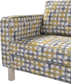 Potah na křeslo IKEA Karlstad, krátký barva modrá látka pletený vzor, vzorované
