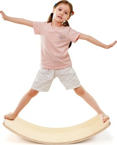 Costway Balance Board Curvy Board Balanční prkno ze dřeva – 90 × 30 cm, přírodní