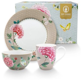 Pip Studio Blushing Birds Snídaňová sada, khaki (Porcelánová snídaňová sada)