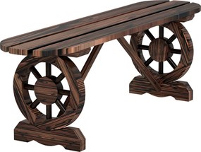 Outsunny Dvousedací Zahradní Lavice Dřevěná Lavice se 2 Dekorativními Koly Rustikální Styl Nosnost 200 kg pro Patio Terasu 120x29x39 cm Spálená