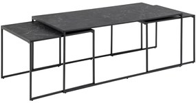 Scandi Set tří černých kovových konferenčních stolků Rowan 56/56/120 x 56/56/60 cm