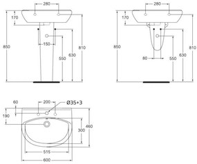 Mereo Mereo, Umyvadlo s otvorem pro baterii, keramika, VSD60N (W409601)