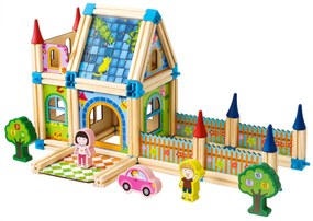 Dřevěné stavební kostičky 6v1 House Ecotoys hnědé