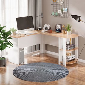 HOMCOM Počítačový stůl s policemi pro kancelář a domov, do tvaru L, 136x130x72cm, Dřevěný | Aosom