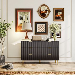 HOMCOM moderní komoda se 6 zásuvkami se zlatými úchyty, 120x40x76,5 cm, černá