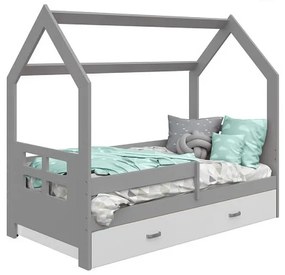 Dětská postel DOMEČEK D3 šedý 80 x 160 cm Rošt: S lamelovým roštem, Matrace: Matrace EASYSOFT 8 cm, Úložný box: S bílým úložným boxem