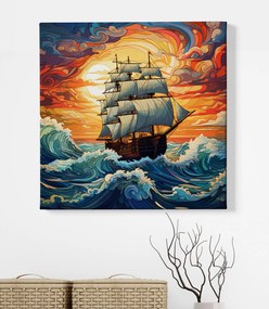 Obraz na plátně - Plachetnice Odyssea na moři s barevnými mraky FeelHappy.cz Velikost obrazu: 100 x 100 cm