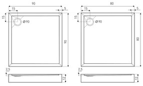 Novoterm Čtvercová akrylátová sprchová vanička NV-David 90x90 vysoká, černá