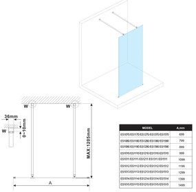 Polysan ESCA BLACK MATT jednodílná sprchová zástěna do prostoru, čiré sklo, 1100 mm ES1011-06