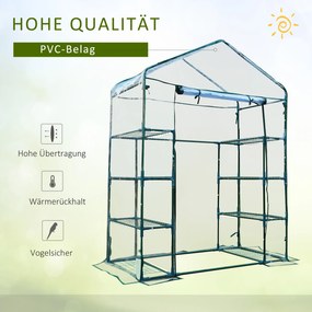 Outsunny Zahradní Skleník 4-Úrovňový s Policemi Ocelová Konstrukce pro Rostliny Květy Rajčata 143x73x195 cm Průhledný