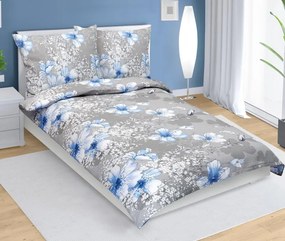 veratex Povlečení krepové modrý ibišek na šedé 140x200, 70x90 cm