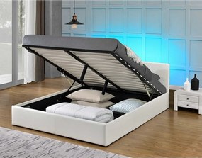 Manželská postel s RGB LED osvětlením, bílá, 180x200, JADA NEW