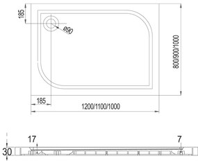 Mereo Lima sprchový set obdélník 100x120x100x190 cm sklo Point vč. vaničky litý mramor ALU chrom CK85542KM