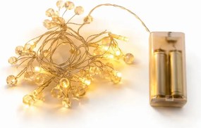 LED světýlka na baterie, krystalky, 1,3 m, teple bílá, 10 diod, čirý kabel, IP20 interiér, 2 × AA
