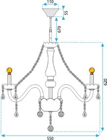 Toolight - Křišťálový závěsný lustr 6xE14 60W 392183, stříbrná, OSW-04007