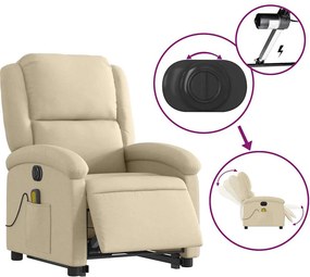 Elektrické zvedací masážní polohovací křeslo krémové textil 3204209