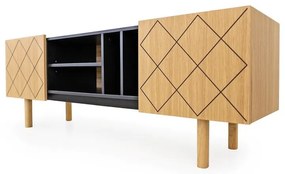 Černý/přírodní TV stolek v dekoru dubu 175x60 cm Porto – Woodman