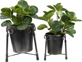 Set 2ks černý antik kovový květináč Oma - Ø 17*23 / Ø 12*17 cm