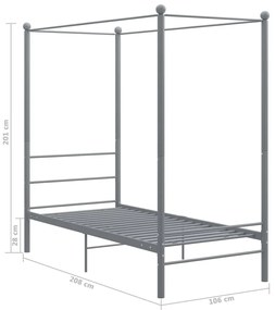 vidaXL Marketos Rám postele s nebesy šedý kovový 90 x 200 cm