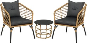 Outsunny Ratanová Zahradní Nábytek Set, 3-Dílná Sedací Skupina, včetně Kávového Stolu a 2 Židlí, Bistro Set s Polštáři, Nábytek na Terasu, Balkon, Oce