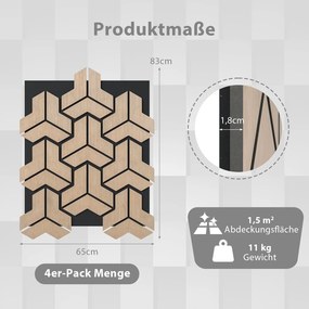 Costway Sada 4 akustických panelů na stěny s 27 Nepravidelné dřevěné pásy