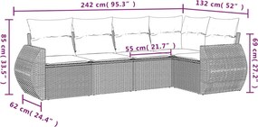 vidaXL 5dílná zahradní sedací souprava s poduškami polyratan [3253662] Barva: Šedá
