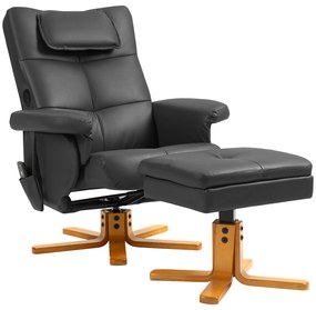 HOMCOM Relaxační křeslo s funkcí polohování Masážní křeslo s taburetem a úložným prostorem Televizní křeslo s boční kapsou imitace kůže 78 x 86 x 93 …