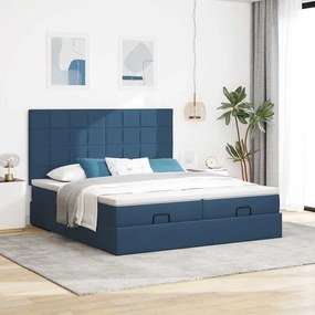 Osmanský rám postele s matracíes modrá 180x200cm textil 3313698