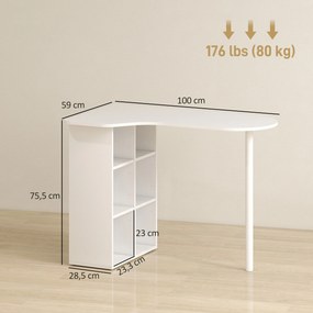 HOMCOM psací stůl s oblou deskou, 6 přihrádek a 4 nastavitelné police, MDF/ocel, 100 x 59 x 75,5 cm, bílá