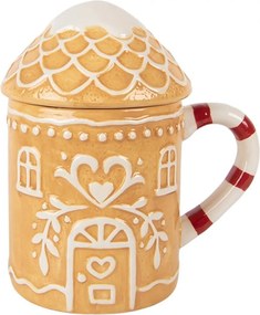 Keramický hrnek perníková chaloupka s víčkem - 13*10*15 cm / 350 ml