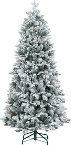 HOMCOM Umělý vánoční stromeček, umělý sníh a šišky, realistický, nehořlavý, kovový stojan, 183 cm, zelený