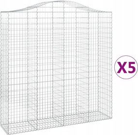 vidaXL Gabionové koše, 5 ks, 200x50x200/220 cm, galvanizované železo
