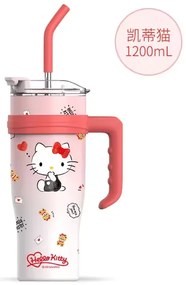 Dětský termohrnek - Hello Kitty, Kuromi, Cinnamoroll, Melody, nerezová ocel s brčkem (1200 ml) Barva: růžová (Hello Kitty)