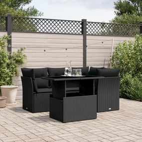 5dílná zahradní sedací souprava s poduškami černá polyratan 3266555