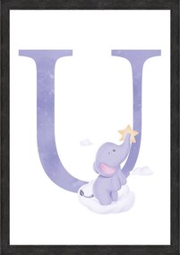 Abeceda písmena se slonem - Obraz, Plakát Velikost: B2 - 50x70 cm, Volba rámu: s černým rámem, Písmeno: U