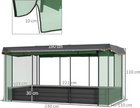Outsunny vyvýšený zahradní záhon z oceli se sítí proti ptákům, tmavě šedý záhon na balkon a terasu, 230x110x110 cm, ideální ochrana proti slunci |