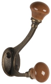 Nástěnný kovový háček s hnědou knopkou - 5*3*9 cm