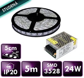 ECOLIGHT LED pásek - SMD 2835 - 5m - 60LED/m - 4,8W/m - IP20 - studená bílá + zdroj