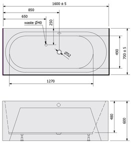 Polysan ASTRA BRD MONOLITH obdélníková vana 160x70x60cm, bílá, 32611MDR