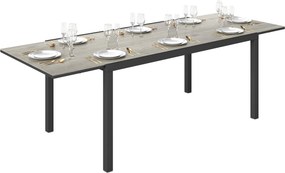Rozkládací zahradní stůl Outsunny pro 6-8 osob, 160/240 x 90 cm, hliníkový balkonový stůl s dřevěným vzhledem, počasí odolný venkovní bufetový stůl na