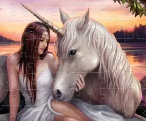 PRIME 3D Puzzle Dívka a jednorožec / 100 dílků / 31 × 23 cm / holograf