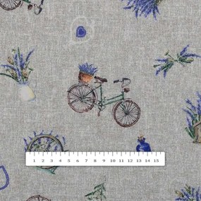 Biante Dekorační oválný ubrus PML-097 Levandule a kola na šedém režném 50x100 cm