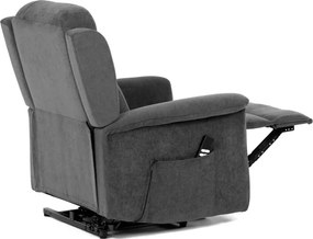 Relaxační křeslo s elektrickým ovládáním, pomoc při vstávání, potah šedá látka, 2 motory (82 x 98) cm