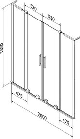 Mexen Velar L Duo, 2-křídlová posuvná vanová zástěna 200 x 150 cm, 8mm sklo námraza, grafitová, 896-200-003-32-95