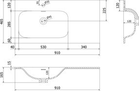 Mexen Rivel, koupelnová skříňka 90 cm s umyvadlem Vela levá, 2S, 1D, drážkovaná, bílá matná, 91A23-09047-3-BBFFF01-W23L01